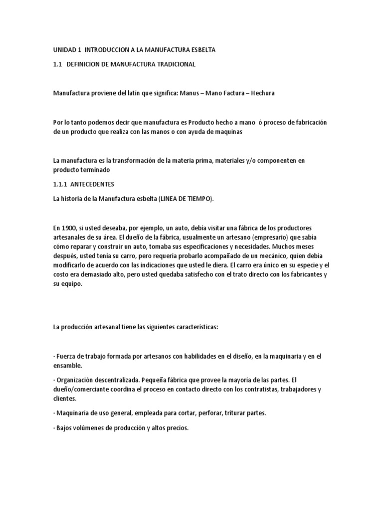 Unidad 1 Introduccion A La Manufactura Esbelta | PDF | Lean Manufacturing | Industrias