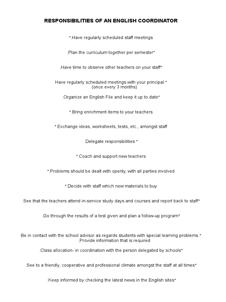 Responsibilities of An English Coordinator | PDF
