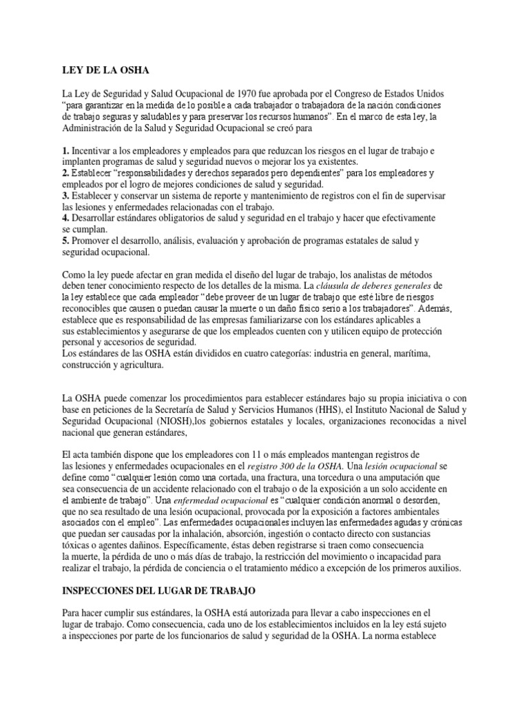 Ley de La Osha | PDF | Administración de Seguridad y Salud Ocupacional ...