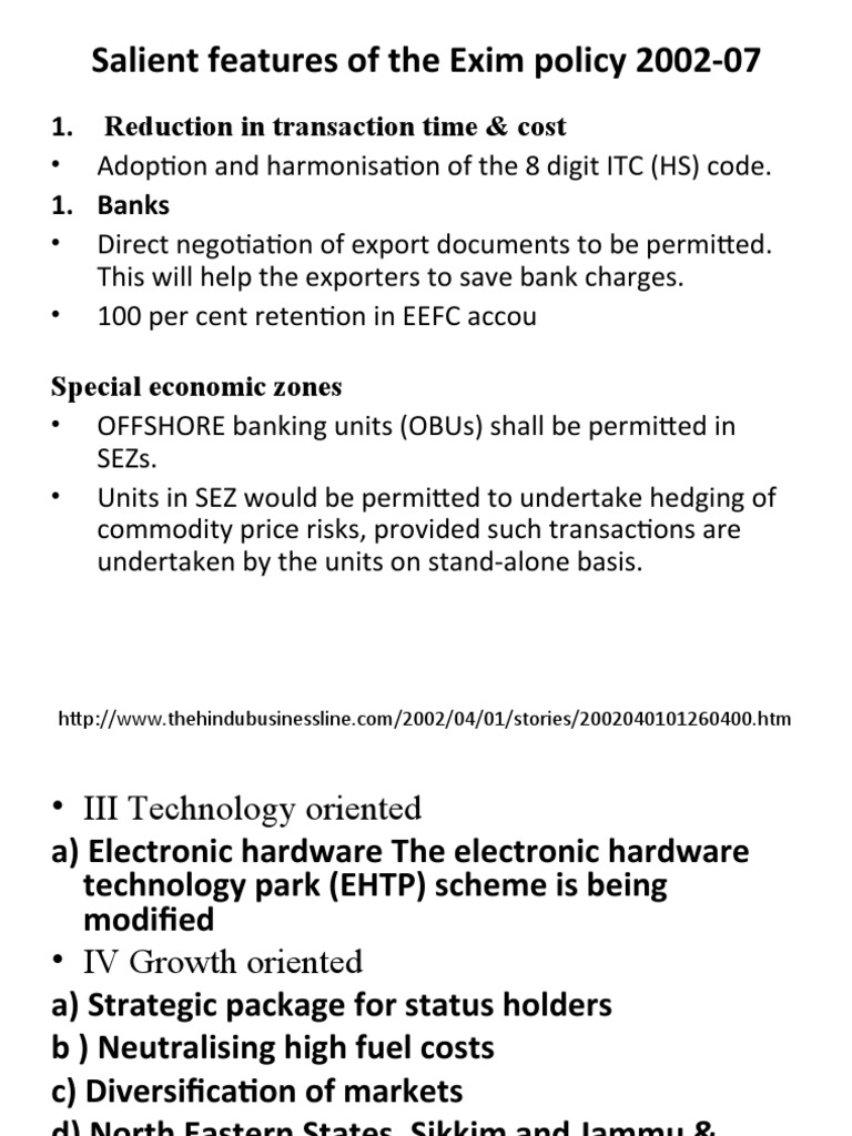 Salient Features of The Exim Policy 2002-07 | PDF