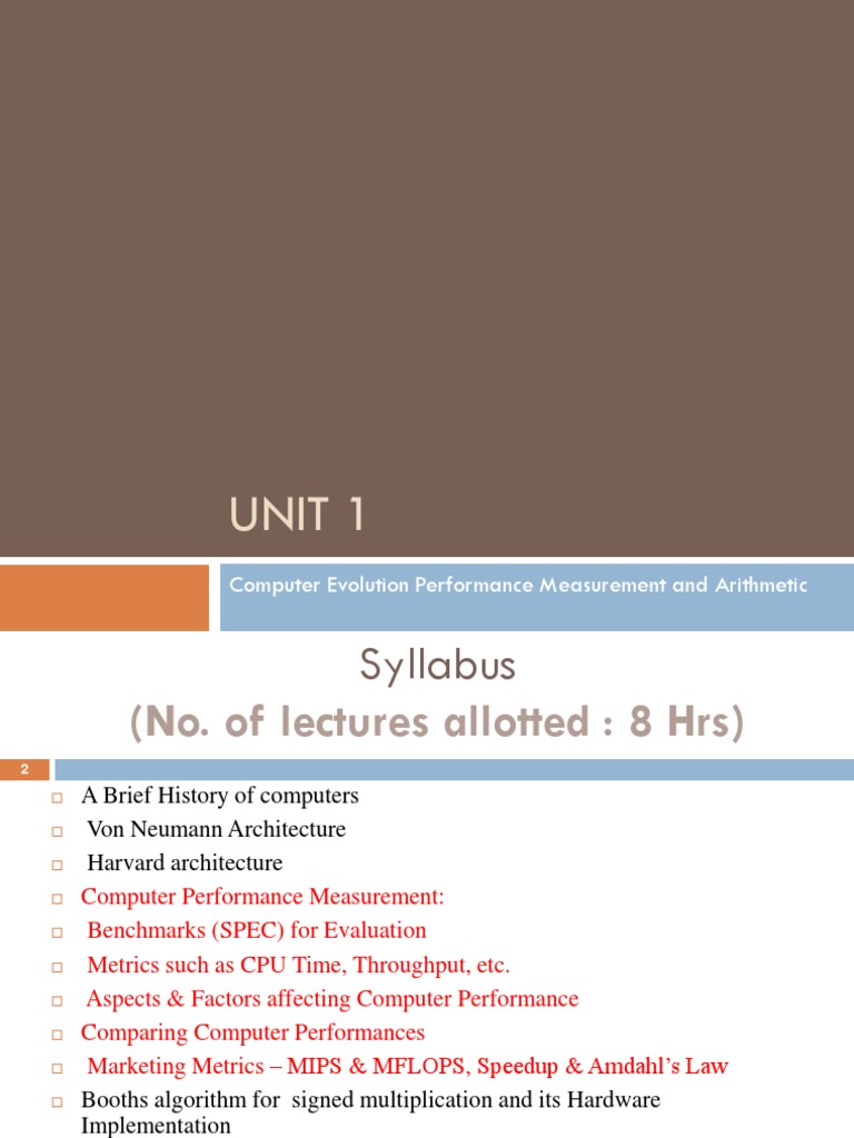 Unit 1: Computer Evolution Performance Measurement and Arithmetic | PDF ...