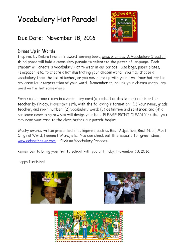 Vocabulary Hat Parade for 3rd Grade | PDF | Vocabulary | Word