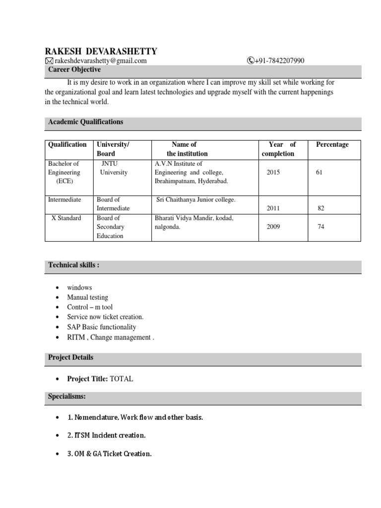 Rakesh Devarashetty: Career Objective | PDF | Incident Management | Itil