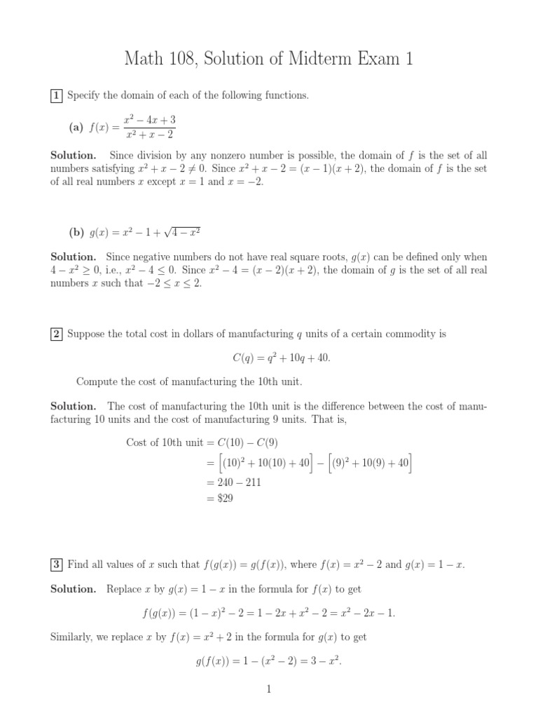 Math 108, Solution of Midterm Exam 1 | PDF | Fraction (Mathematics ...