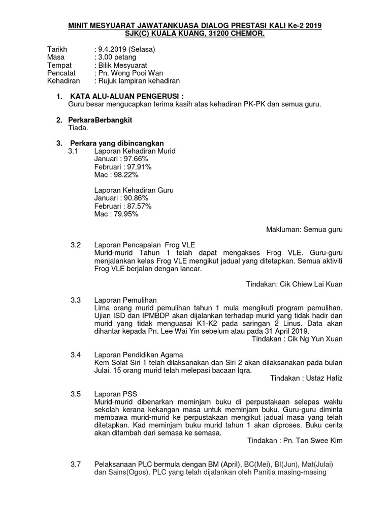 Minit Mesyuarat Dialog Prestasi KEDUA 2019 | PDF