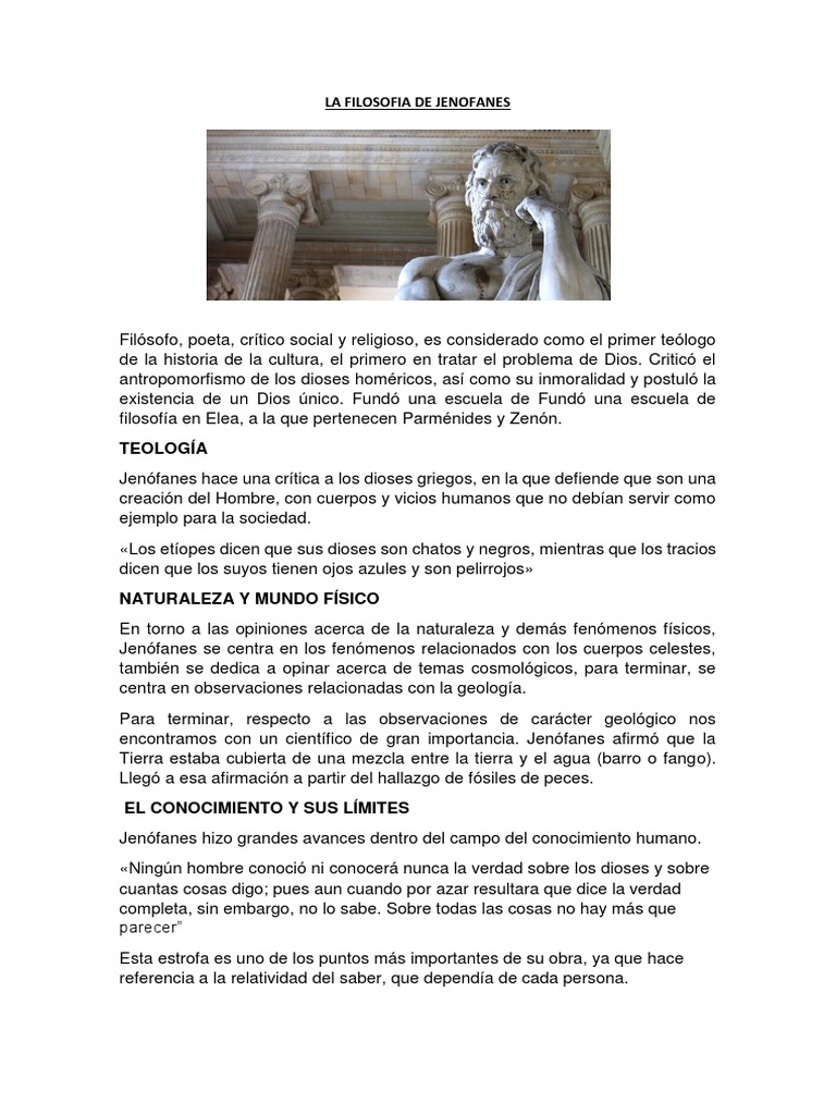 La Filosofia de Jenofanes | PDF | Ciencias sociales | Religión y ...