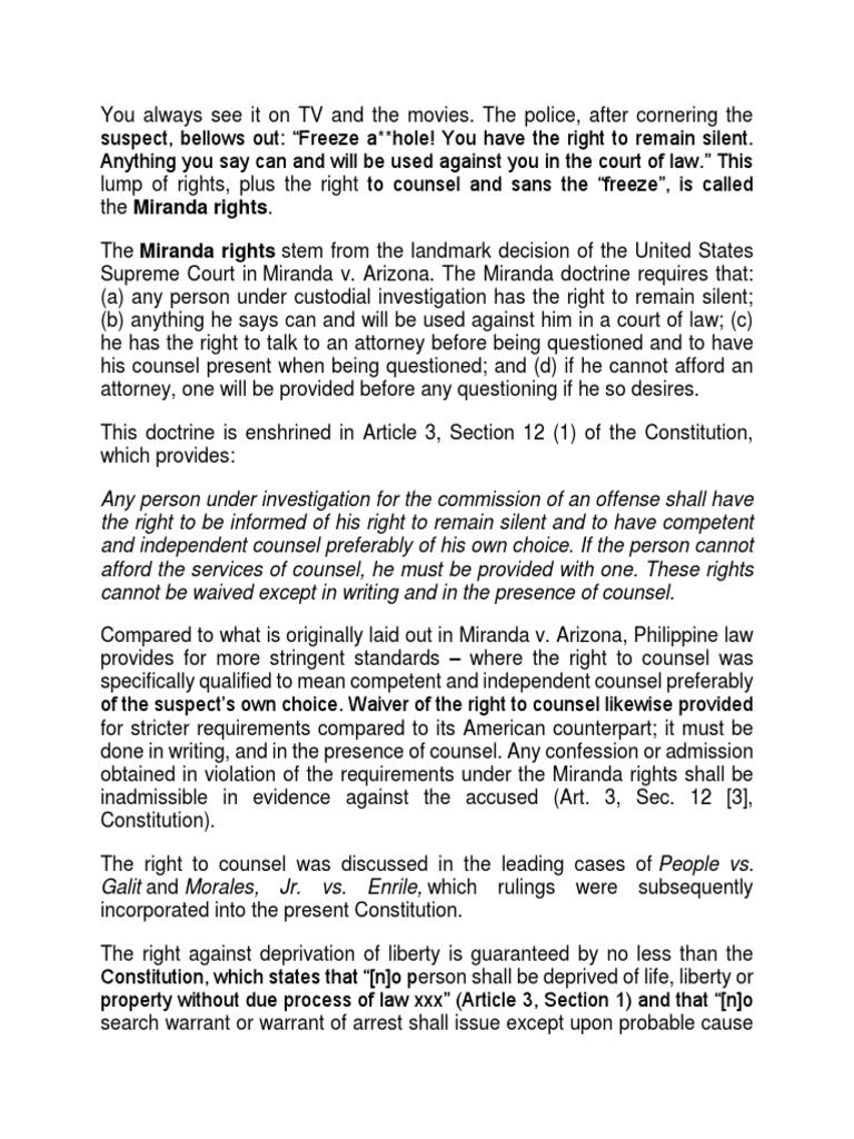 Miranda Rights Miranda Rights | PDF | Miranda Warning | Search Warrant