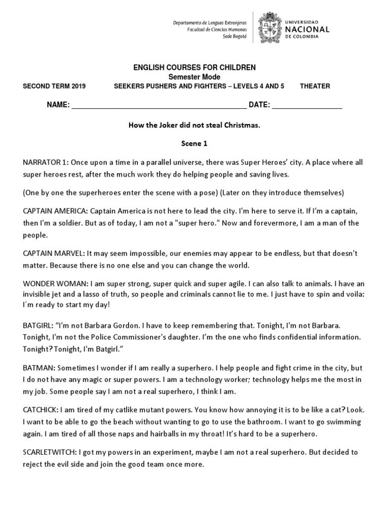 Super Heroes Script For Kids. Adapted For Theater in English Class ...