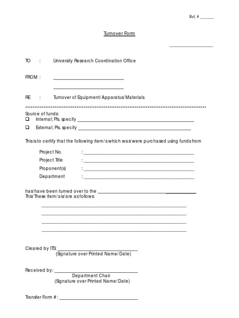 University Research Coordination Office: Turnover Form | PDF