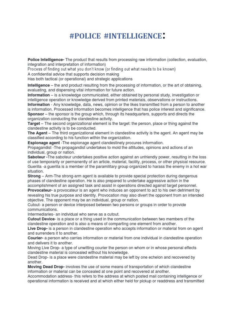 Understanding Police Intelligence Basics | PDF | Espionage | Reconnaissance