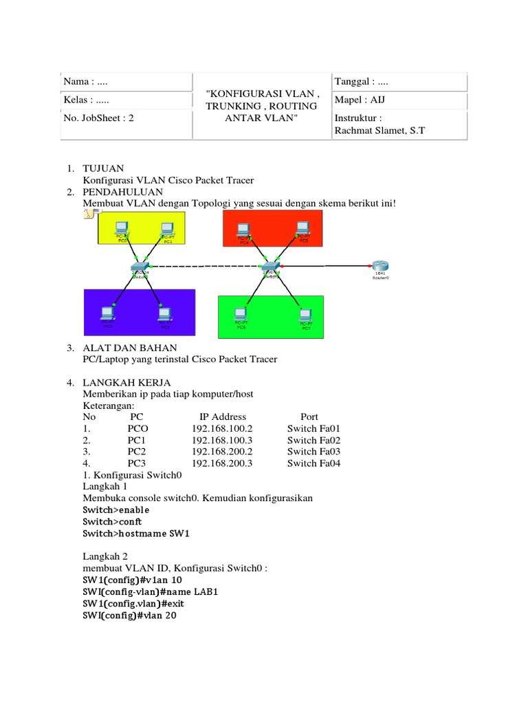 Konfigurasi Vlan Trunk Dan Inter Vlan Routing Pada Cisco Packet