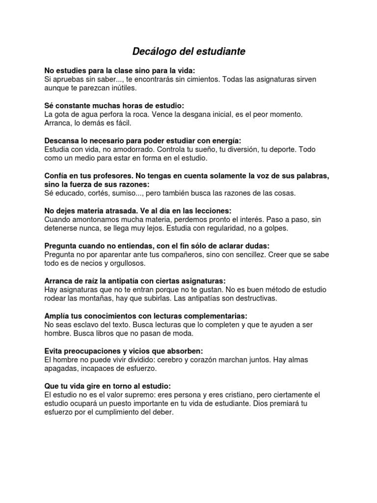 Decálogo Del Estudiante | PDF