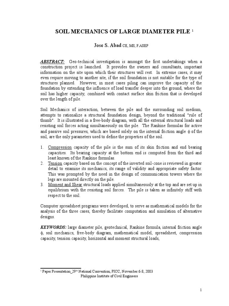 Soil Mechanics of Large Diameter Piles | PDF | Geotechnical Engineering ...