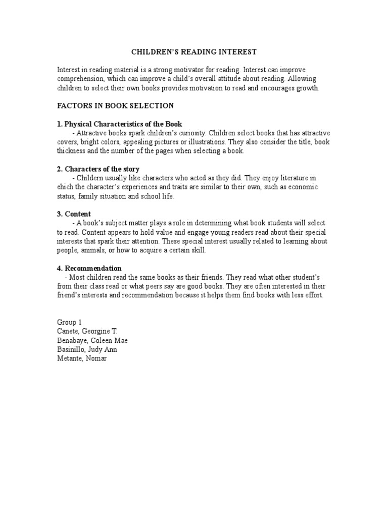 Childrens Reading Interest | PDF