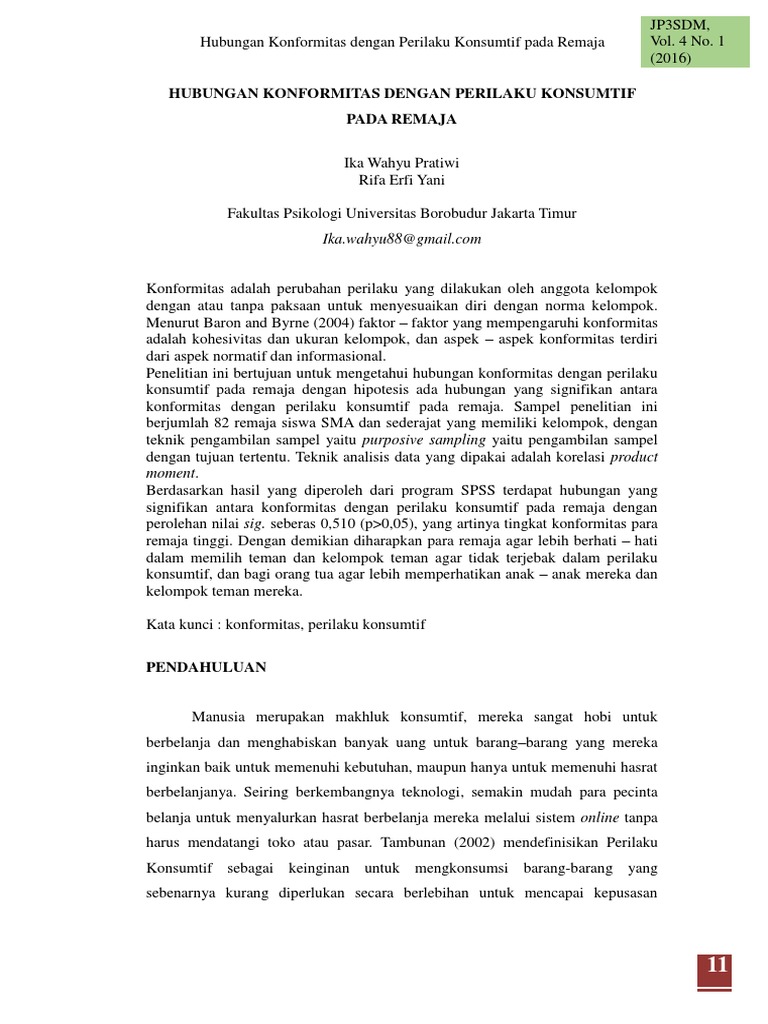 Hubungan Antara Konformitas Dengan Perilaku Konsumtif | PDF