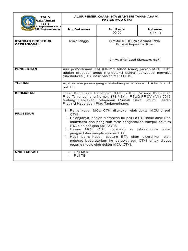 Alur Pemeriksaan Bta Pasien Mcu Ctki | PDF | Kesehatan Holistik | Sains & Matematika