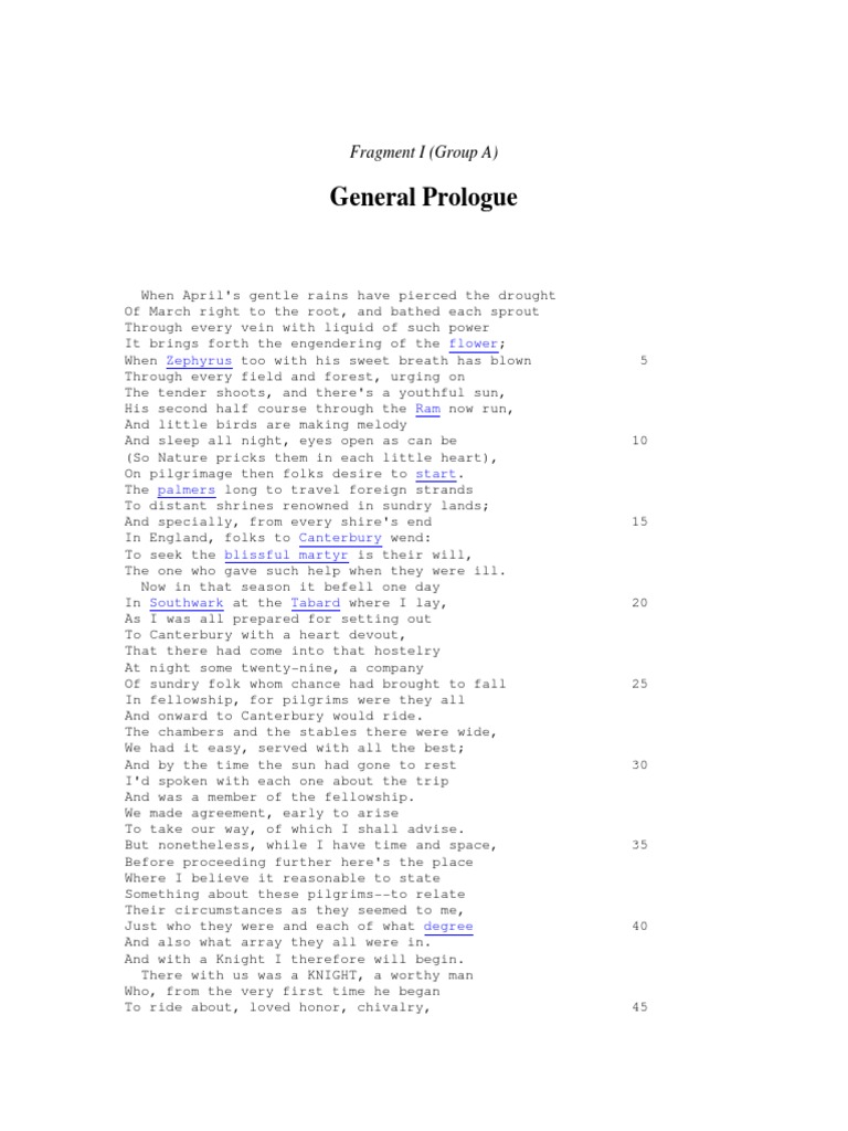 General Prologue: Fragment I (Group A) | PDF | Poetry
