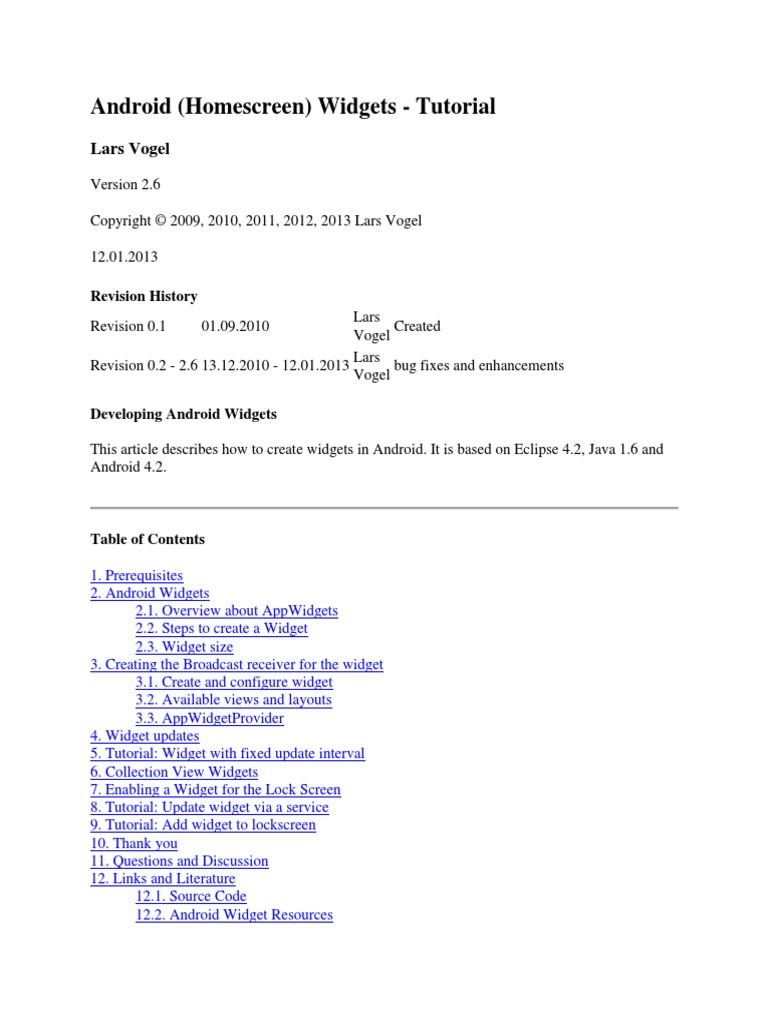 Android (Homescreen) Widgets | PDF | Android (Operating System) | Widget (Gui)