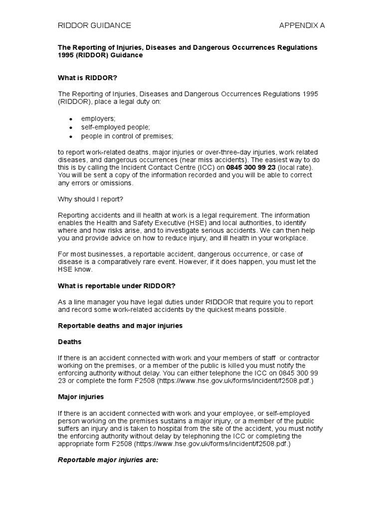 Riddor Guidelines | PDF | Safety | Prevention
