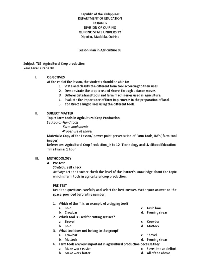 Fred Lesson Plan - Agriculture | PDF | Plough | Tractor