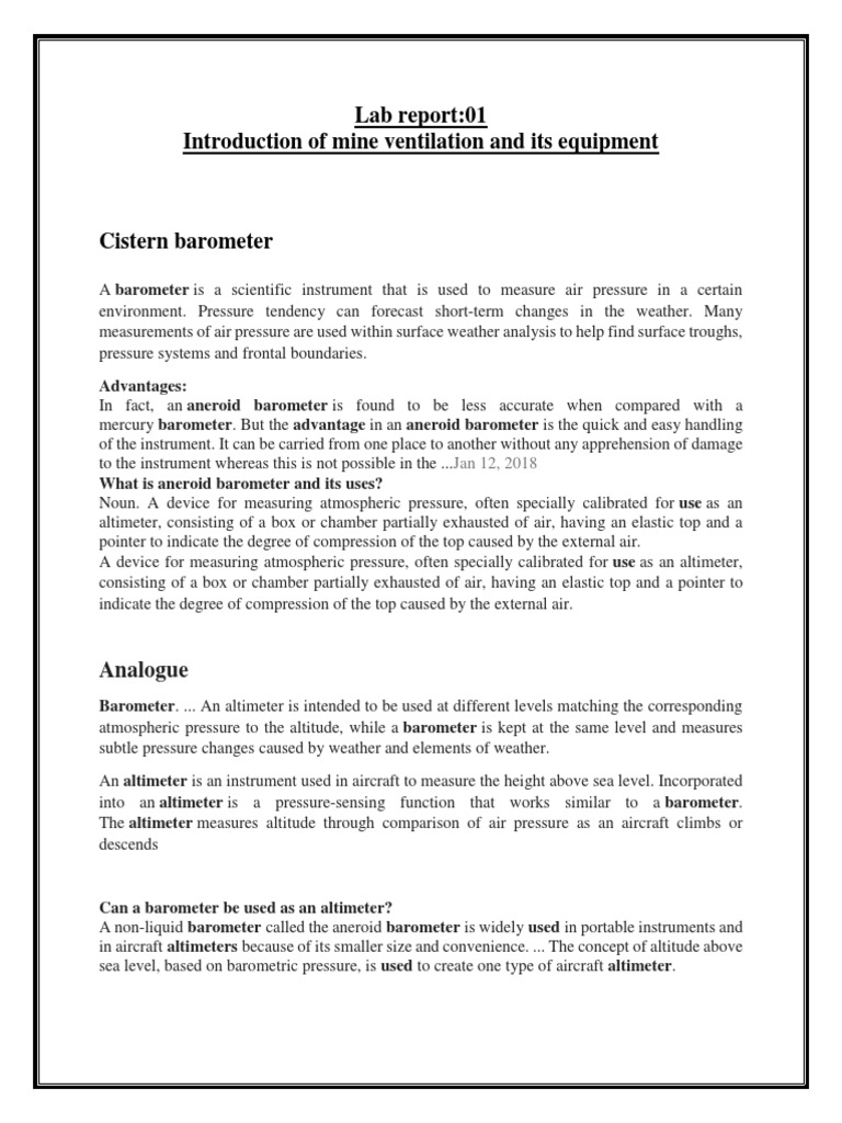 Mine Ventilation Lab | PDF | Pressure Measurement | Altimeter