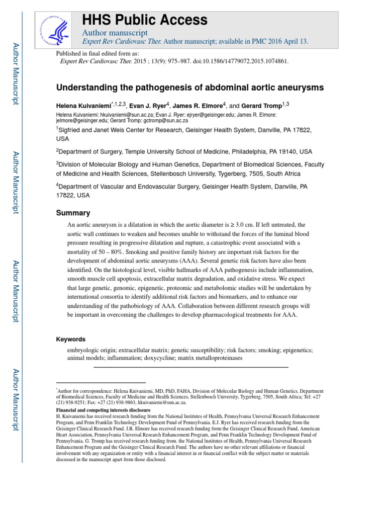 HHS Public Access: Understanding The Pathogenesis of Abdominal Aortic ...