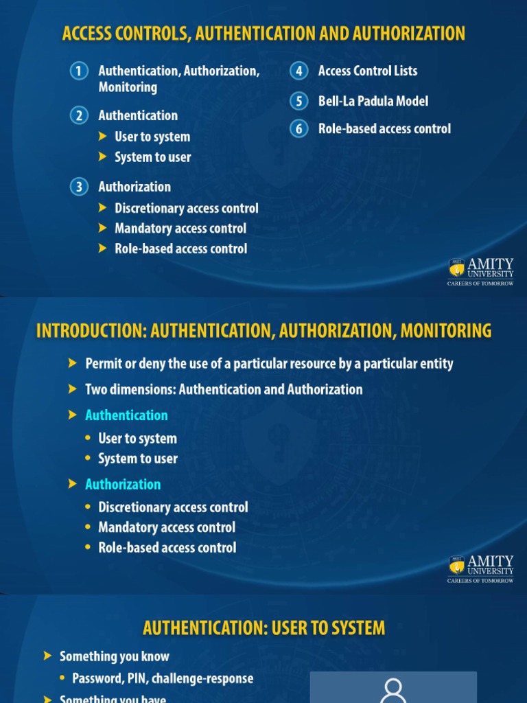 Access Controls, Authentication and Authorization