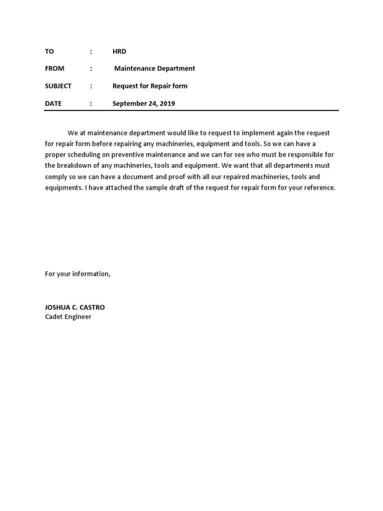 Repair Request Form Implementation | PDF