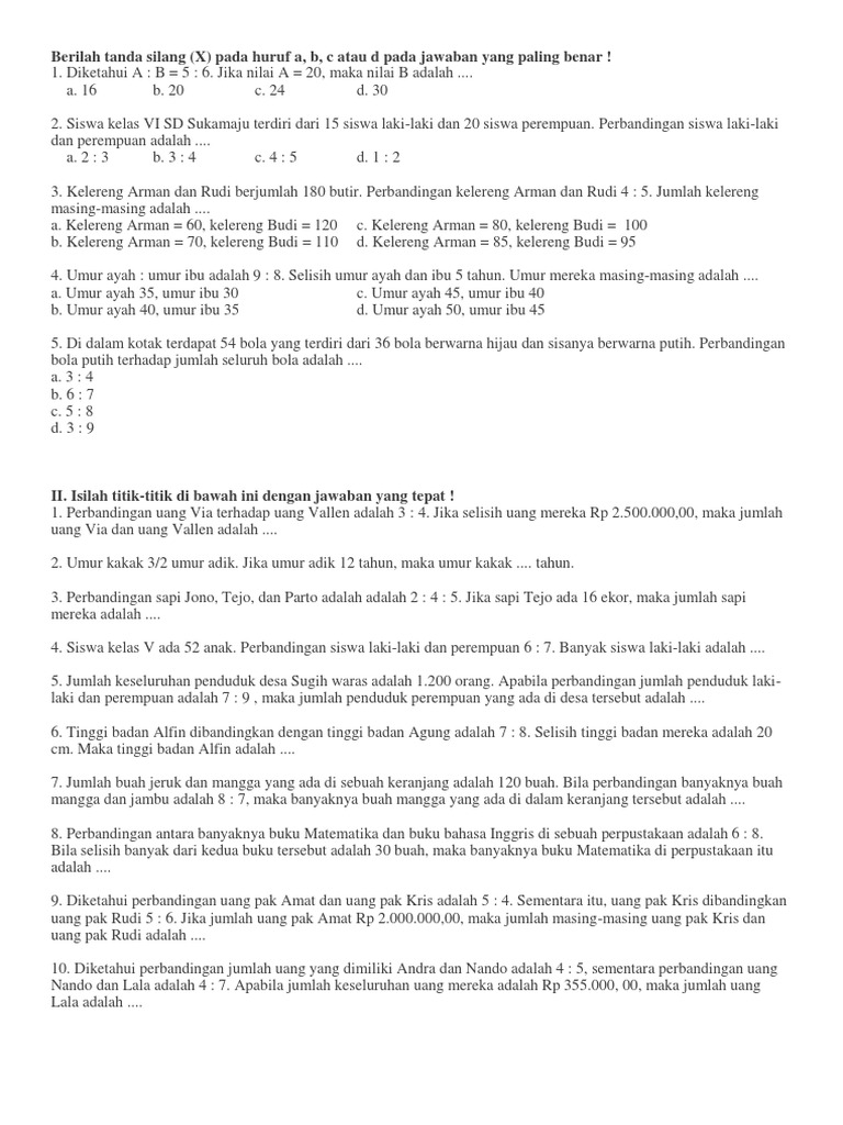 Soal Perbandingan dan Rasio Siswa | PDF | Seni & Disiplin Bahasa