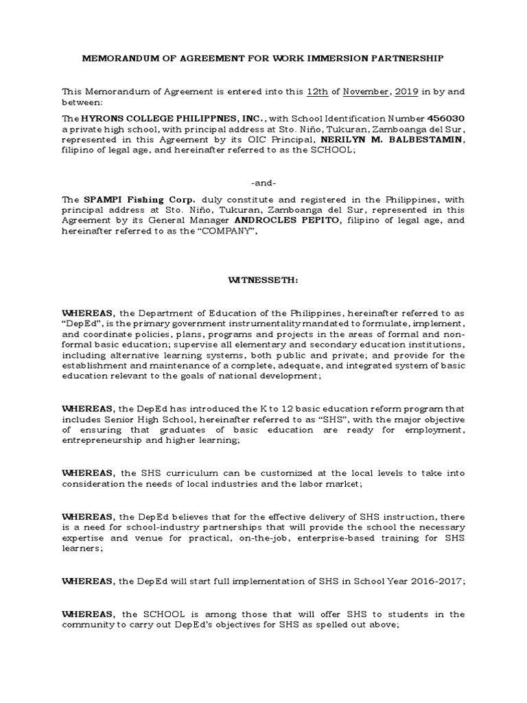 Moa Work Immersion Deped | PDF | Employment | Curriculum