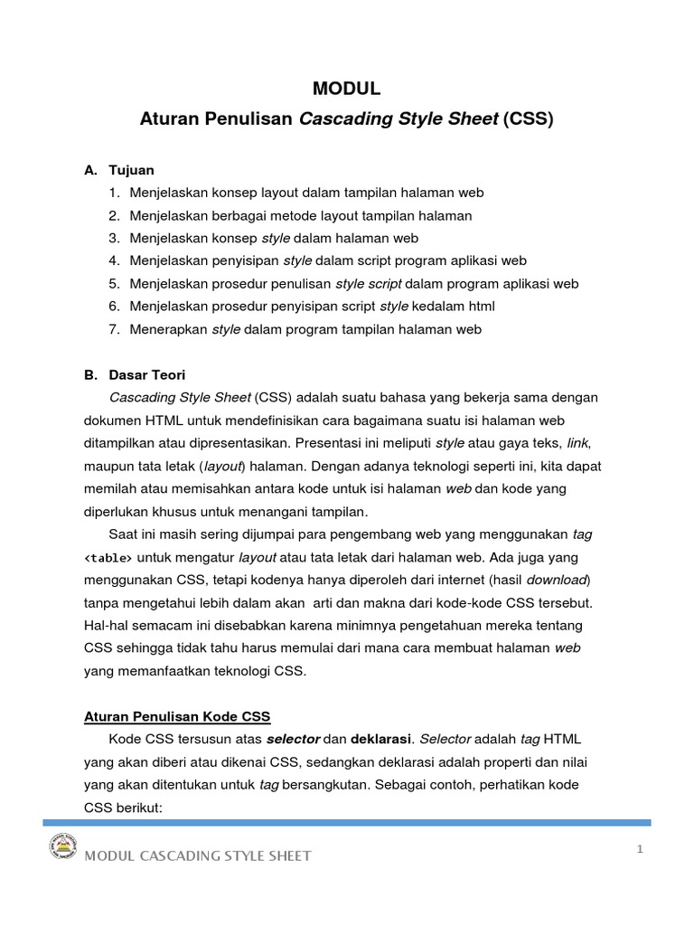 Modul Aturan Penulisan CSS | PDF