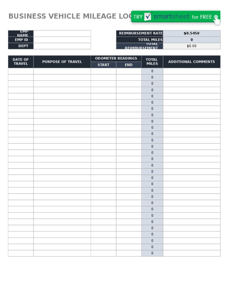 Business Mileage Log | PDF