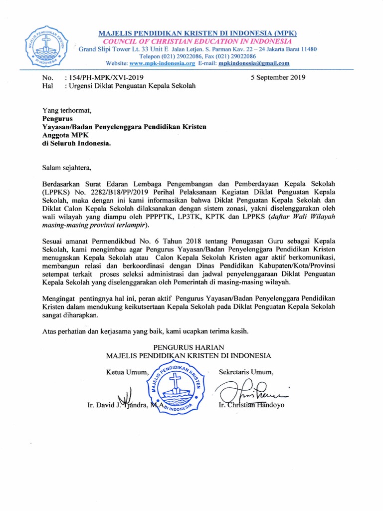 Surat MPK Penguatan Kepsek | PDF