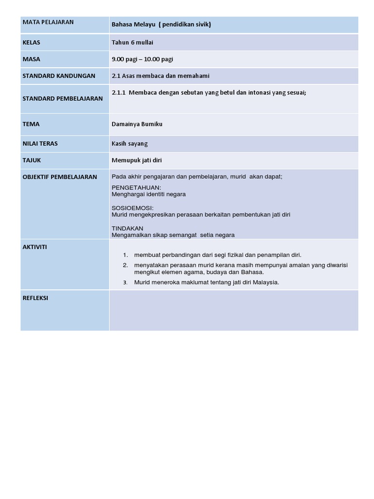 Contoh RPH Sivik | PDF