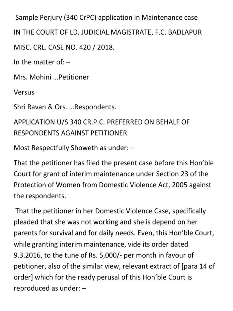 Application for Perjury Inquiry: Petitioner Allegedly Provided False ...