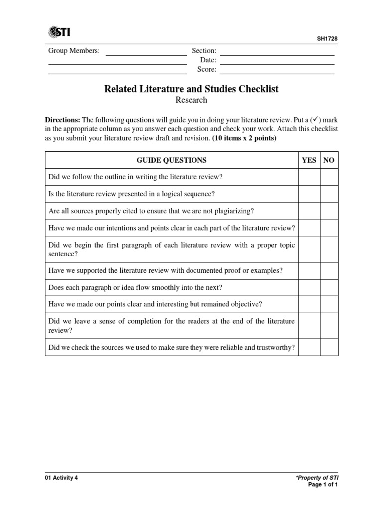 Literature Review Checklist Guide | PDF | Career & Growth