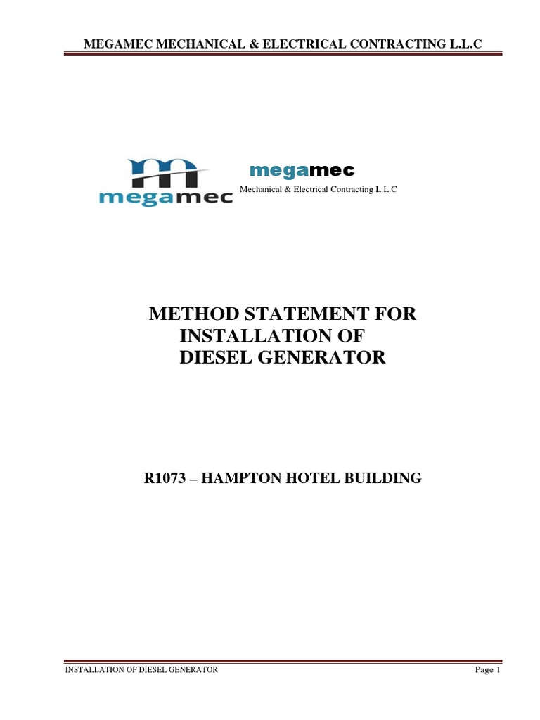 Method Statement For The Installation of Generator - Hampton Hotel ...