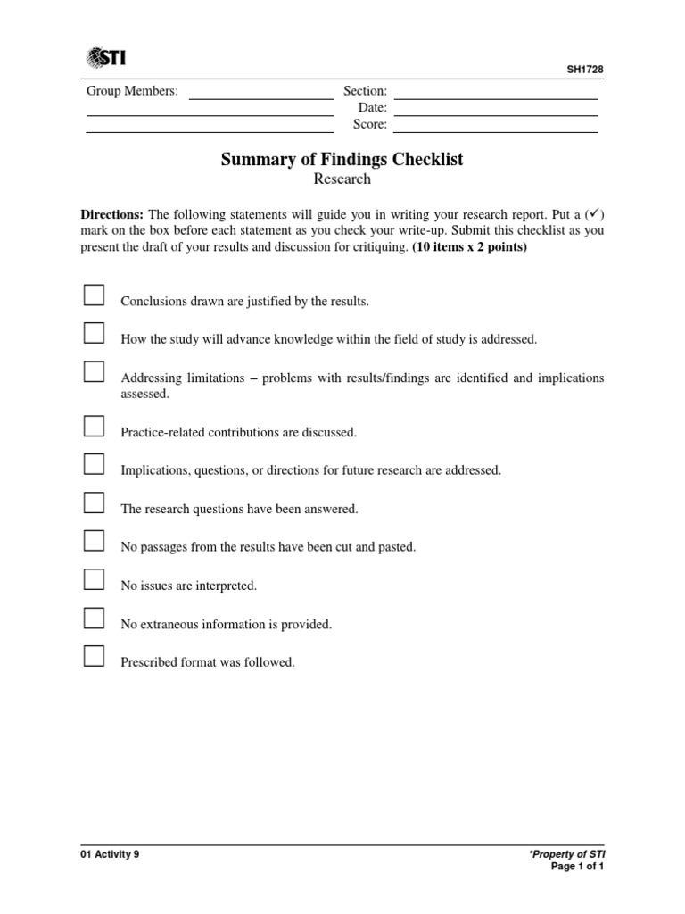 Research Report Checklist Guide | PDF