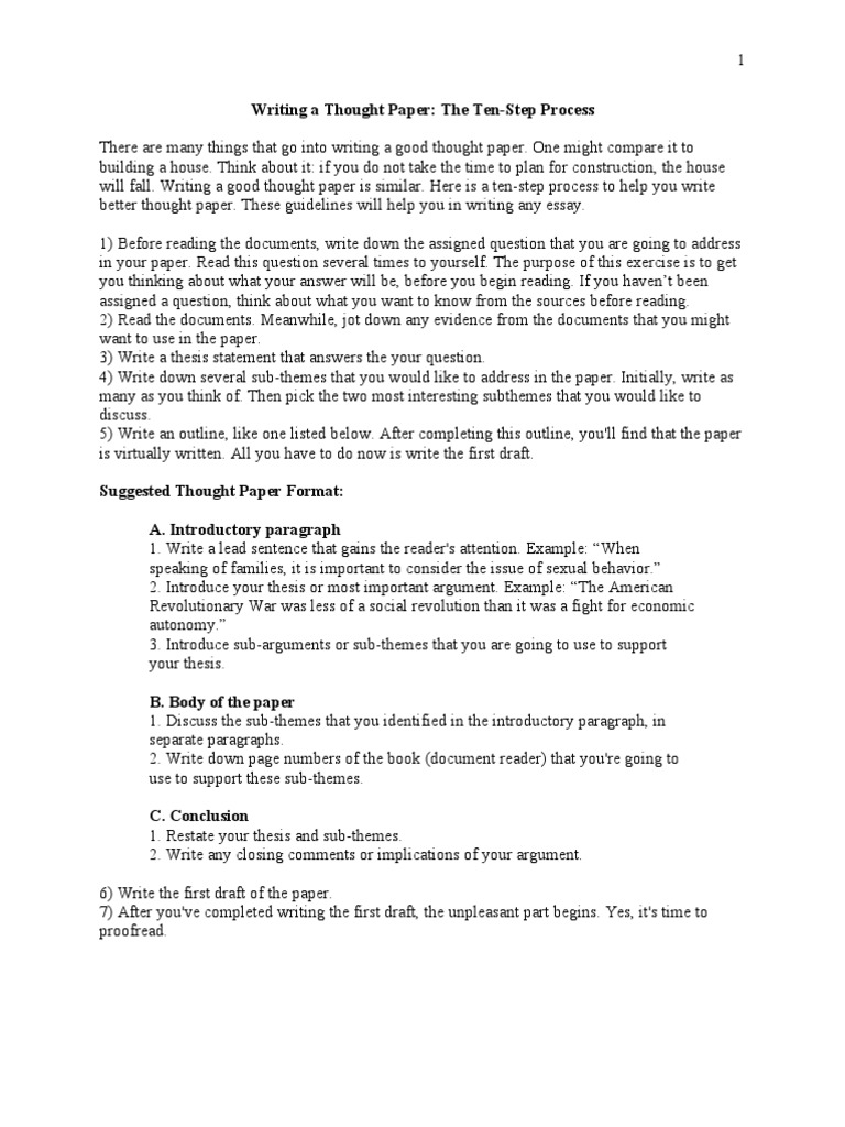 Writing a Thought Paper: A Guide | PDF | Paragraph | Question
