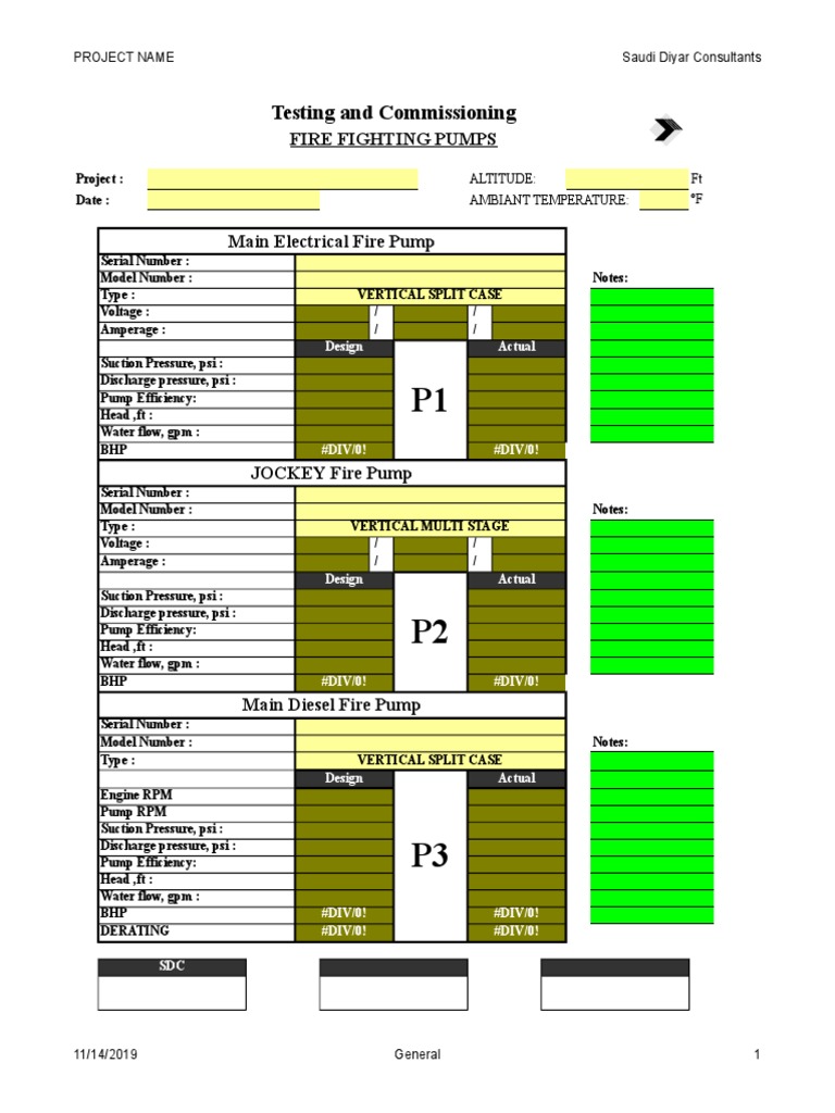 Fire Pump Commissioning Checklist | PDF | Switch | Pump