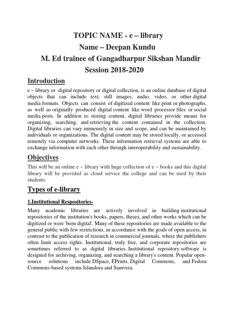 E-Library by Deepan Kundu | PDF | Digital Library | Computing