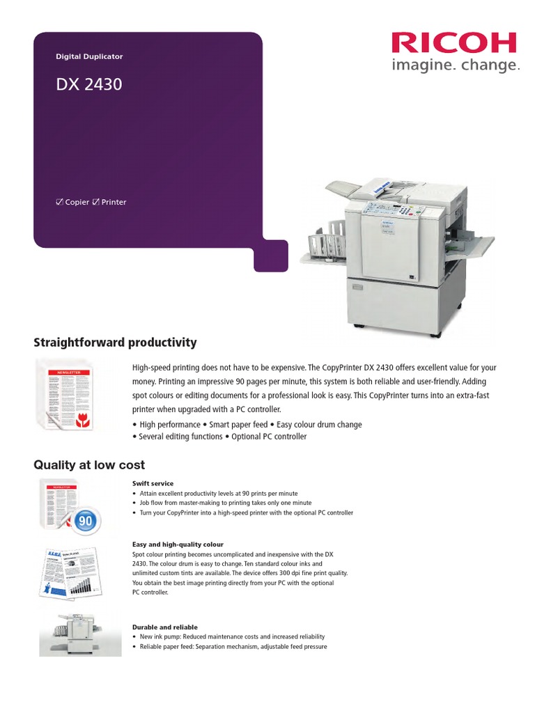 Ricoh DX 2430 Digital Duplicator Overview | PDF | Printer (Computing ...