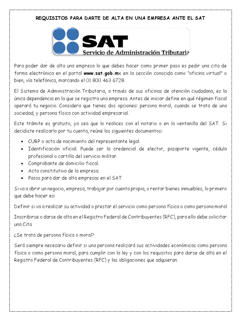 Requisitos para Darte de Alta en Una Empresa Ante El Sat | PDF | Sociedad de responsabilidad ...