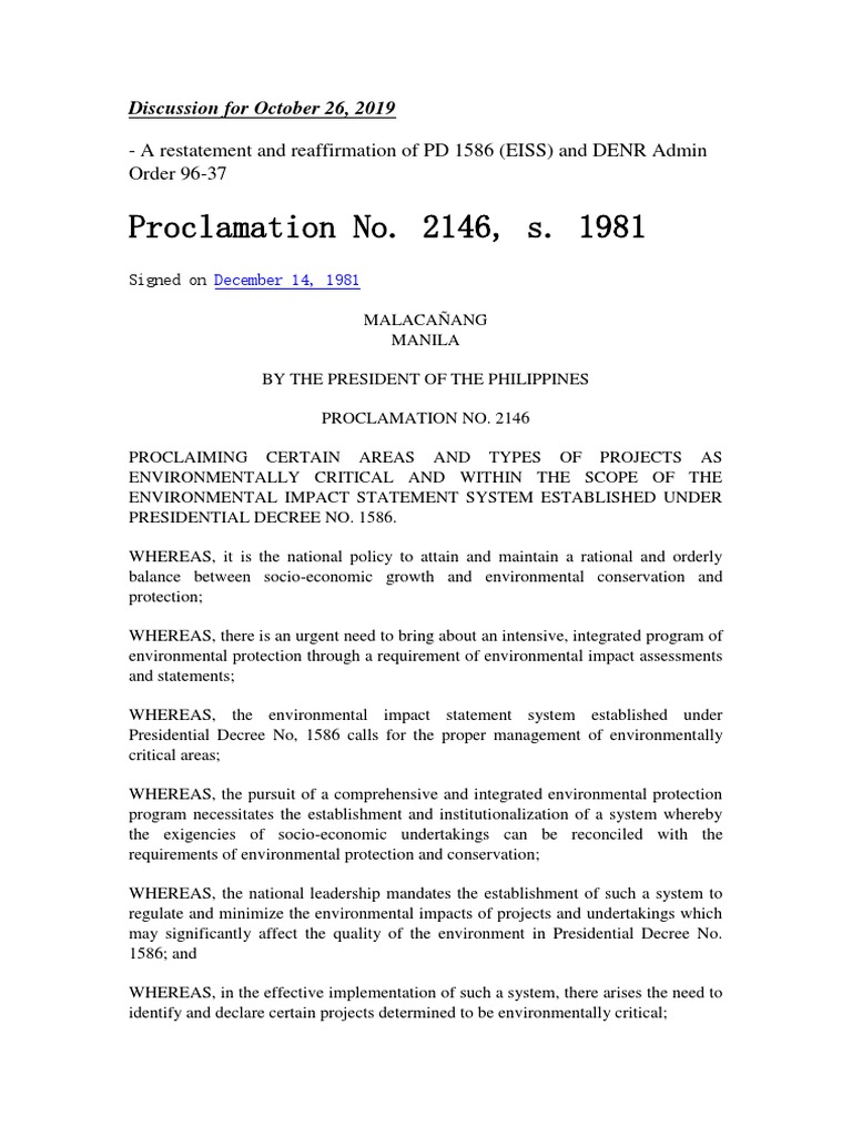 Reaffirmation of Environmentally Critical Projects and Areas as Defined ...