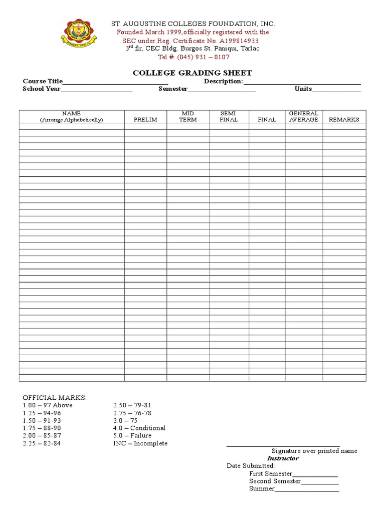Grading Sheet | PDF