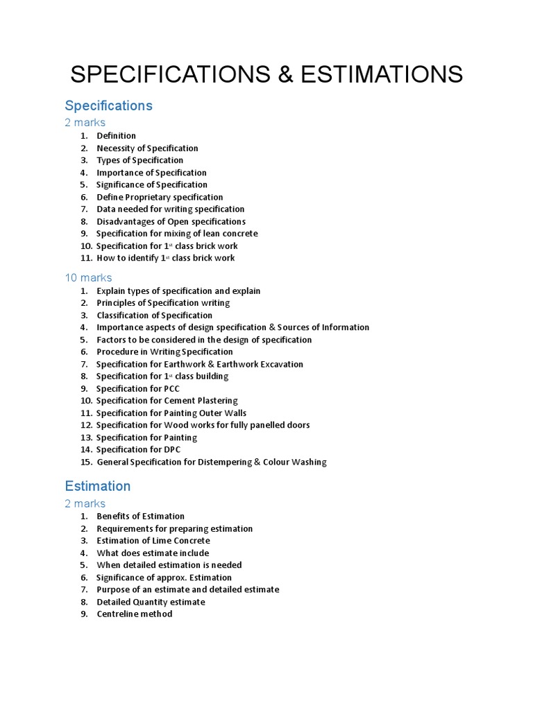 Specification and Estimation Question Bank | PDF | Specification ...