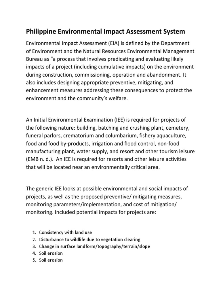Philippine Environmental Impact Assessment System | PDF | Sustainability | Tourism