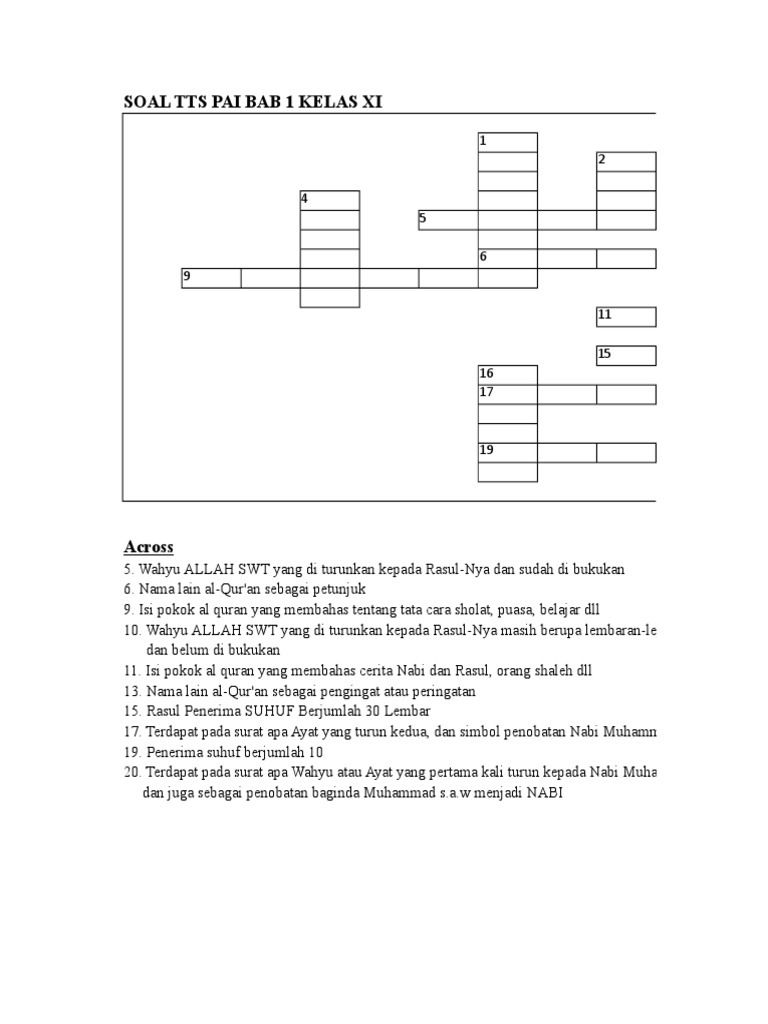 TTS PAI Kelas XI: Soal dan Jawaban | PDF