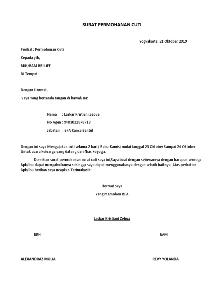 Permohonan Cuti Kerja Pegawai BRI | PDF