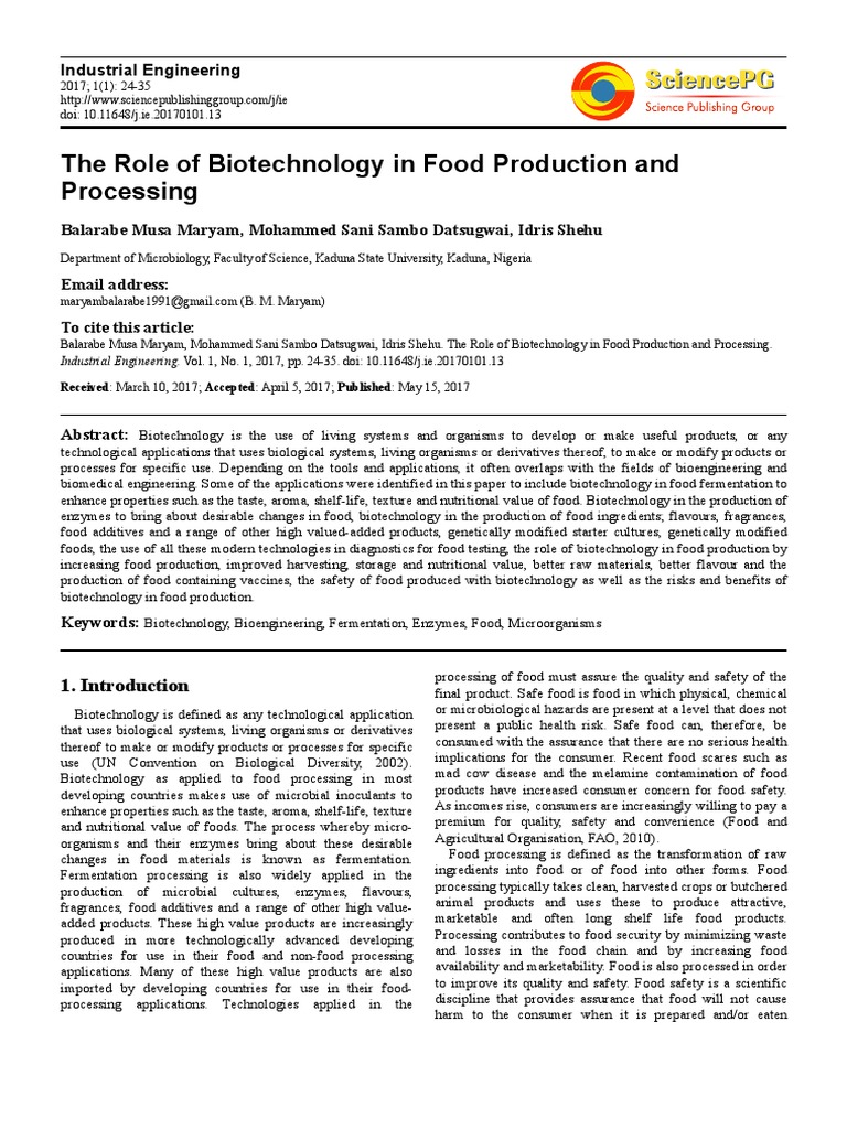 1.1the Role of Biotechnology in Food Production and Processing | PDF ...